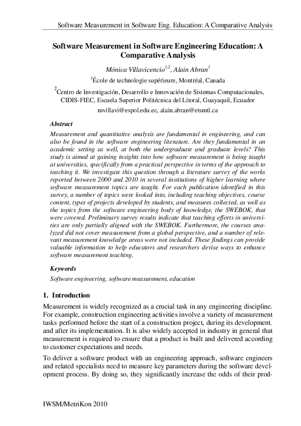 (PDF) Software Measurement in Software Engineering Education: A ...