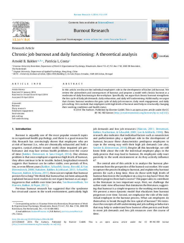(PDF) Chronic job burnout and daily functioning: A theoretical analysis