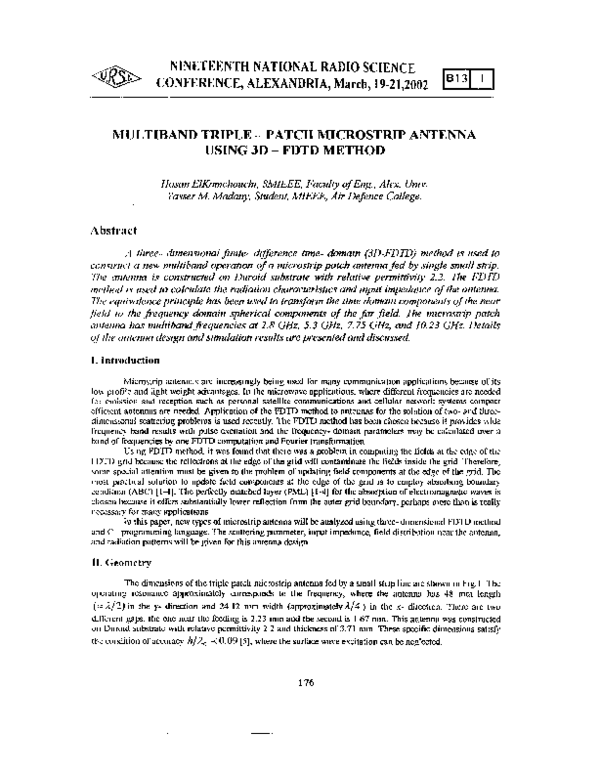 Pdf Multiband Triple Patch Microstrip Antenna Using 3d Fdtd Method