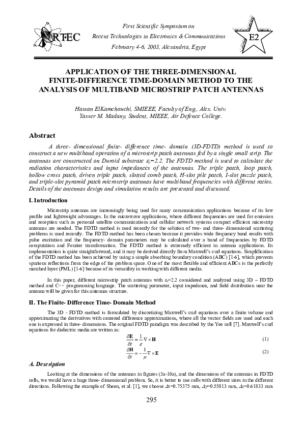 (PDF) Application of the 3D-FDTD Method to the Analysis of Multiband Microstrip Patch Antennas