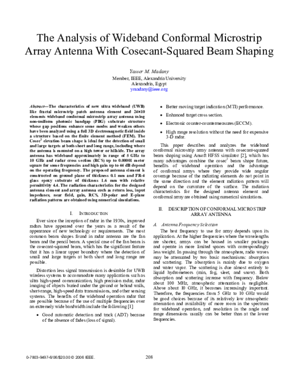 (PDF) The Analysis of Wideband Conformal Microstrip Array Antenna With Cosecant-Squared Beam Shaping