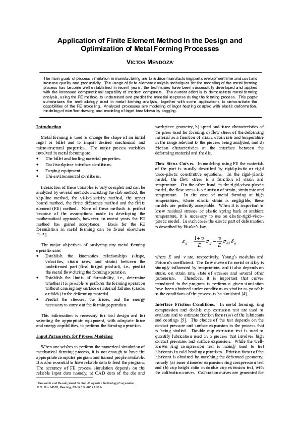 Application Of Finite Element Method In The Design And Optimization Of