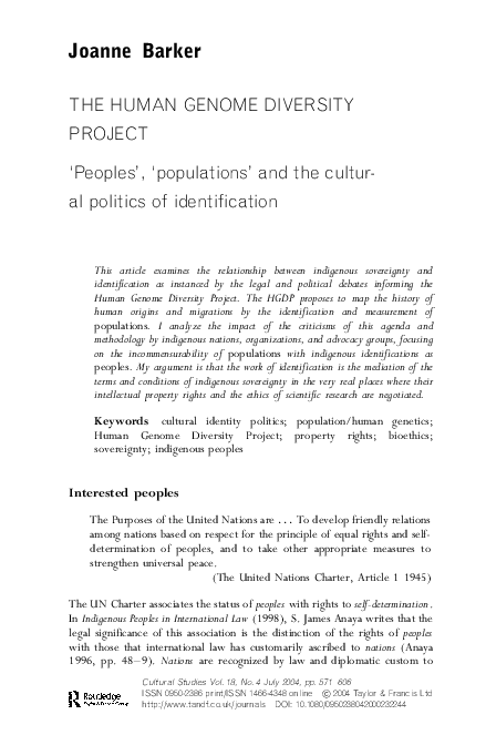 (PDF) The Human Genome Diversity Project: 'Peoples', 'Populations', and ...