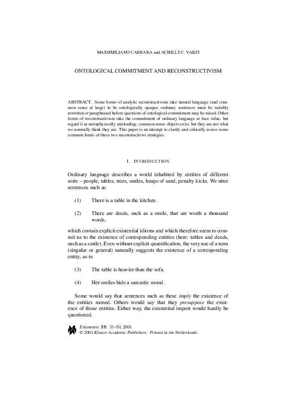 (PDF) Ontological Commitment and Reconstructivism (Erkenntnis)
