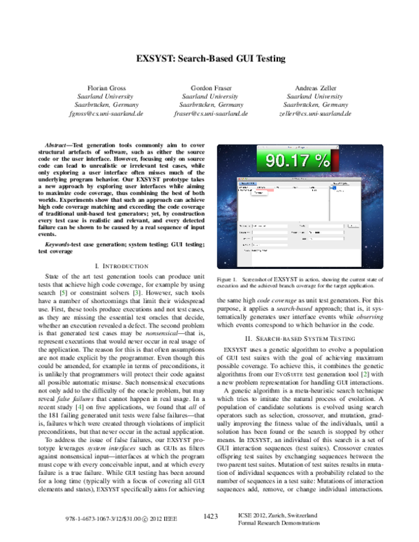 Pdf Exsyst Search Based Gui Testing