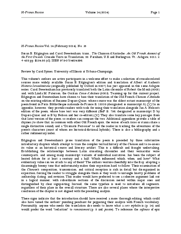 (PDF) The Chanson d’Antioche: An Old French Account of the First ...