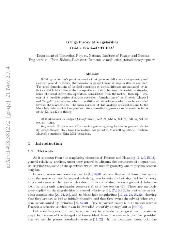 (PDF) Gauge theory at singularities