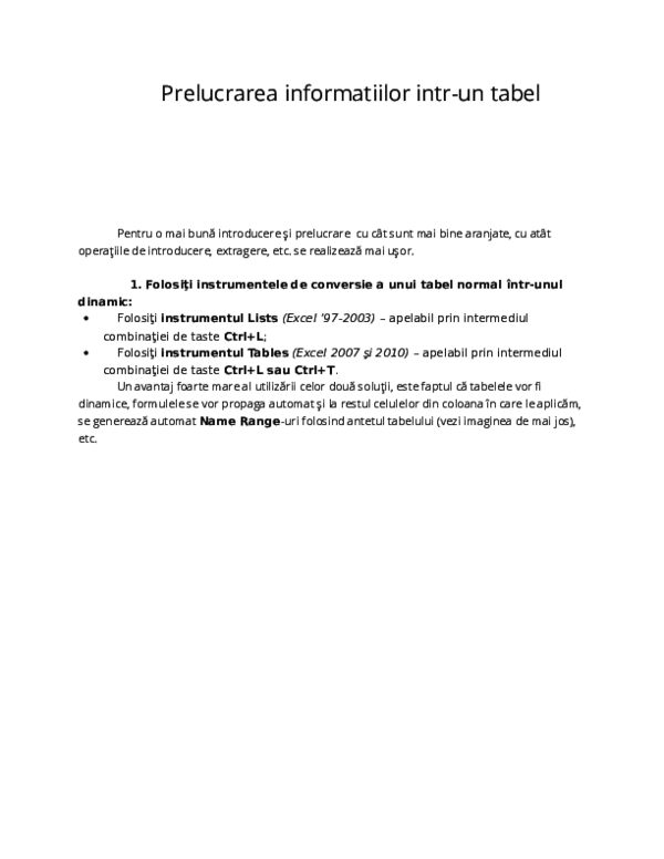 (DOC) Prelucrarea informatiilor intr-un tabel