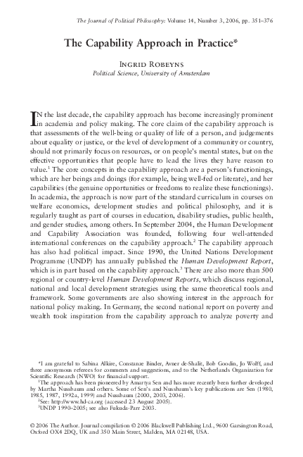 (PDF) The Capability Approach in Practice*