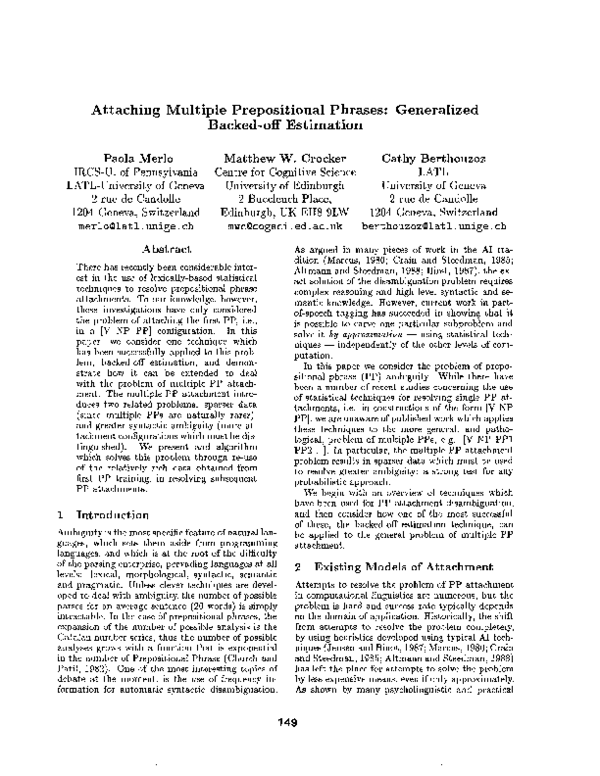 (PDF) Attaching Multiple Prepositional Phrases: Generalized Backed-off Estimation