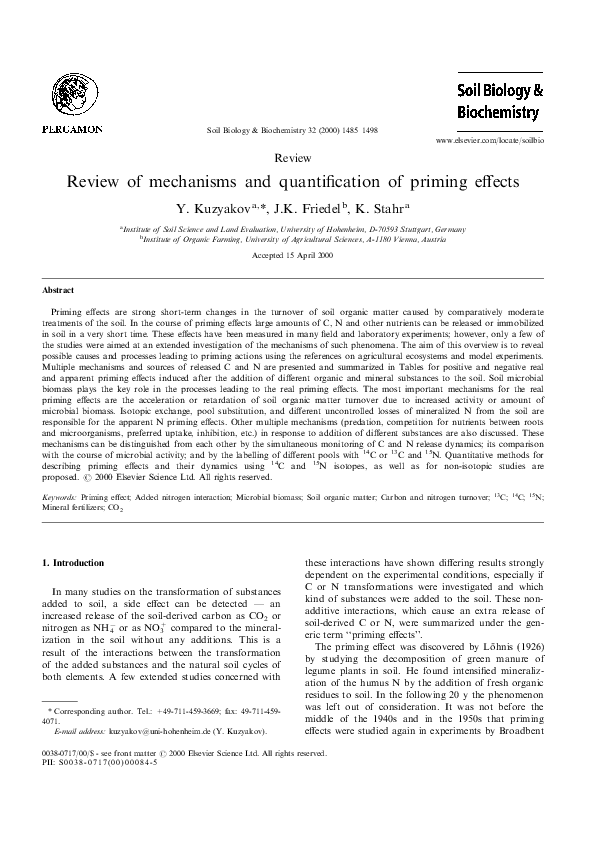 (PDF) Review of mechanisms and quantification of priming effects