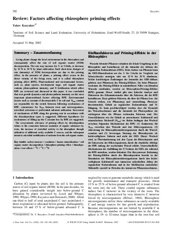 (PDF) Review: Factors affecting rhizosphere priming effects