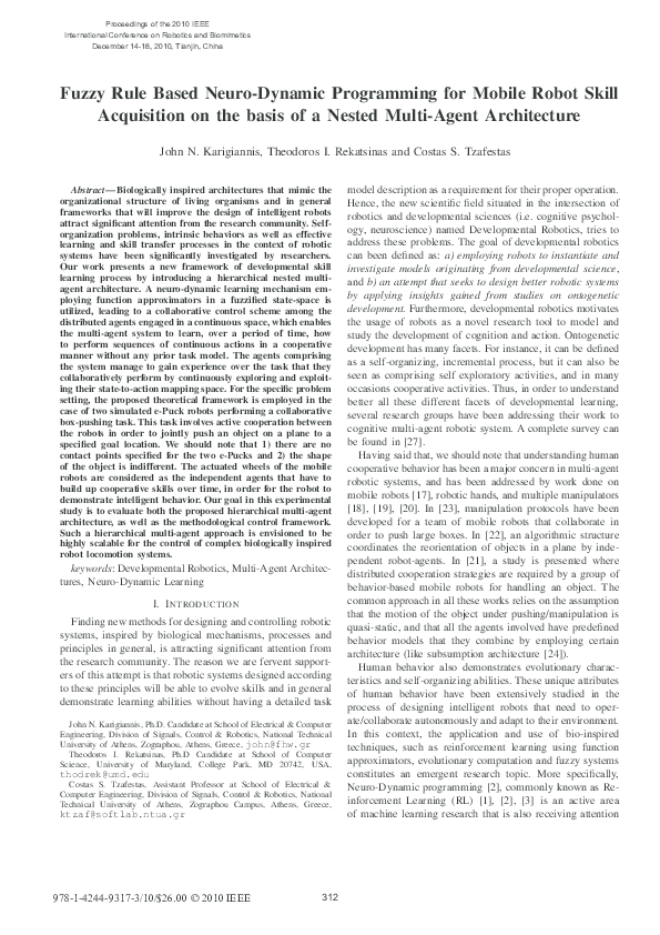 Pdf Fuzzy Rule Based Neuro Dynamic Programming For Mobile Robot Skill
