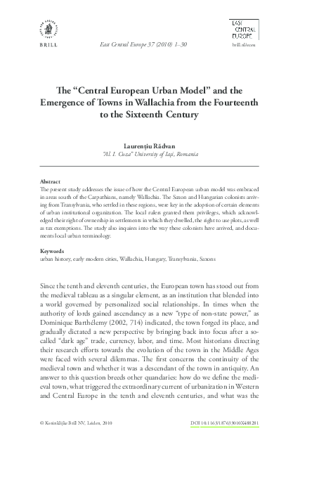 The “Central-European Urban Model” and the Emergence of Towns in Wallachia