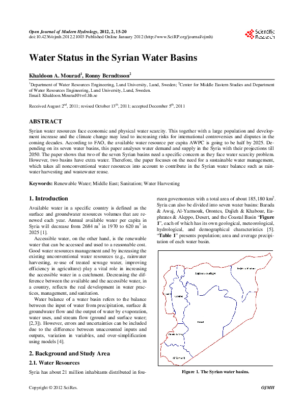 (PDF) Water Status in the Syrian Water Basins
