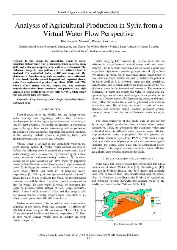 (PDF) Analysis of Agricultural Production in Syria from a Virtual Water ...