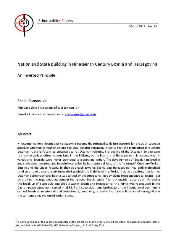 (PDF) Nation and State Building in Nineteenth Century Bosnia and ...