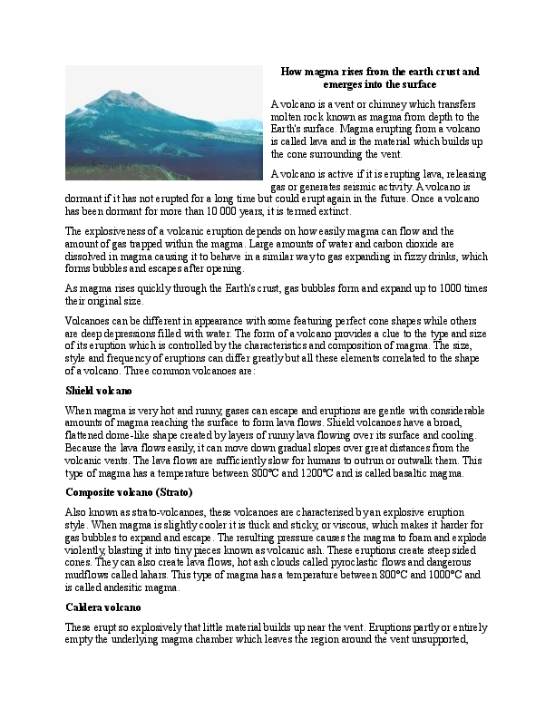 (DOC) How magma rises from the earth crust and emerges into the surface