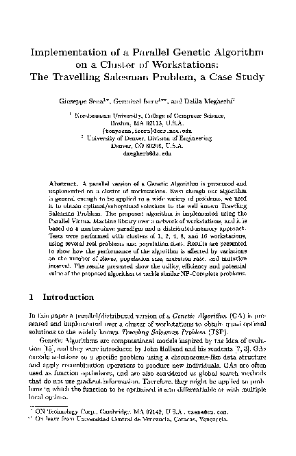 Pdf Implementation Of A Parallel Genetic Algorithm On A Cluster Of Workstations The 