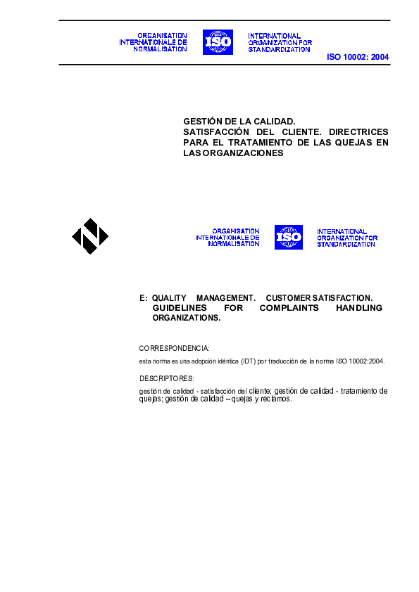 (PDF) ISO 10002 Ed 2004QUEJAS
