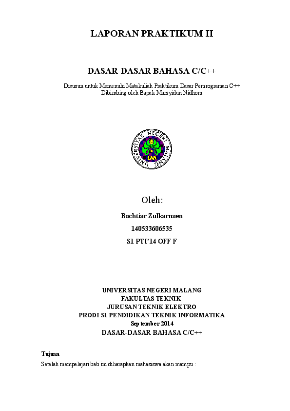 (DOC) LAPORAN PRAKTIKUM DASAR PEMROGRAMAN KOMPUTER 2 (DOC) LAPORAN PRAKTIKUM DASAR PEMROGRAMAN KOMPUTER 2