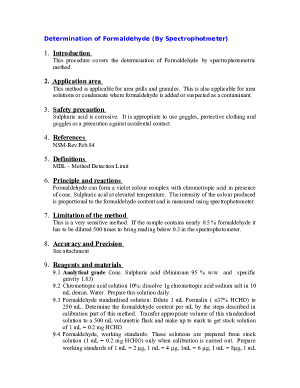 Doc Determination Of Formaldehyde