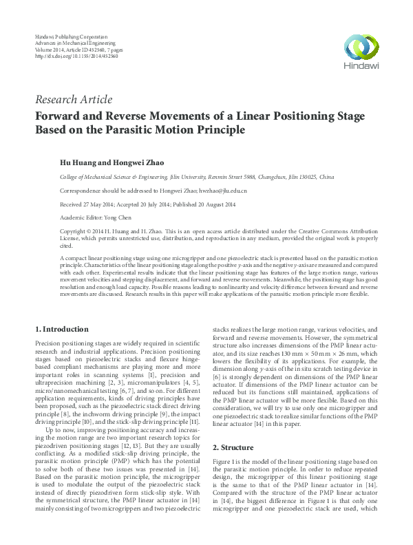 (PDF) Forward and Reverse Movements of a Linear Positioning Stage Based ...