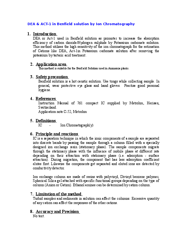 (DOC) Determination of DEA or ACT-1 in Benfield solution