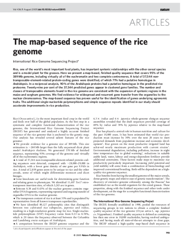 (PDF) The map based sequence of the rice genome