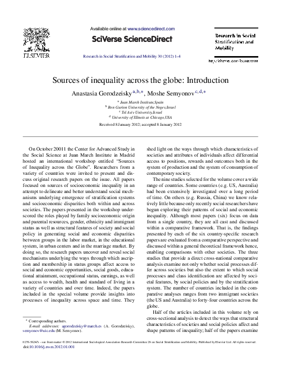 (PDF) Sources of inequality across the globe: Introduction