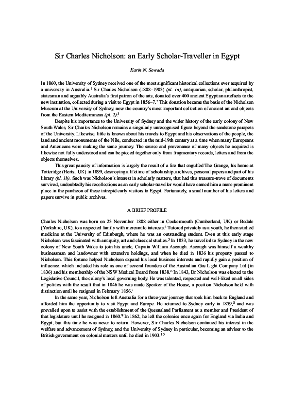 (PDF) Sir Charles Nicholson: an Early Scholar-Traveller in Egypt
