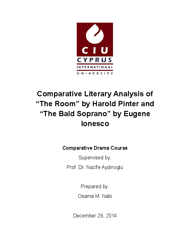 (DOC) The Room By Harold Pinter and The Bald Soprano by Eugene Ionesco ...