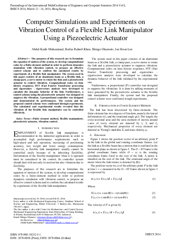 (PDF) Vibration Control Comparison Of A Single Link Flexible Manipulator Between Fuzzy Logic ...