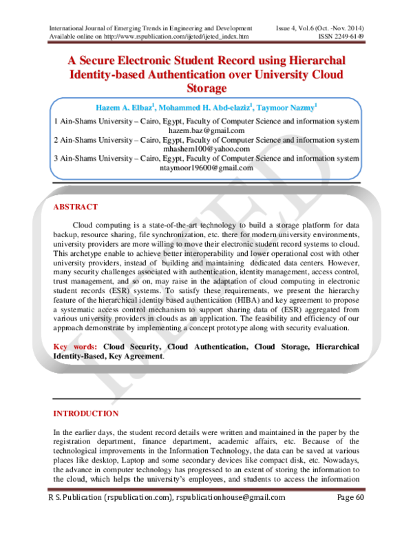 A Secure Electronic Student Record using Hierarchal Identity-based ...