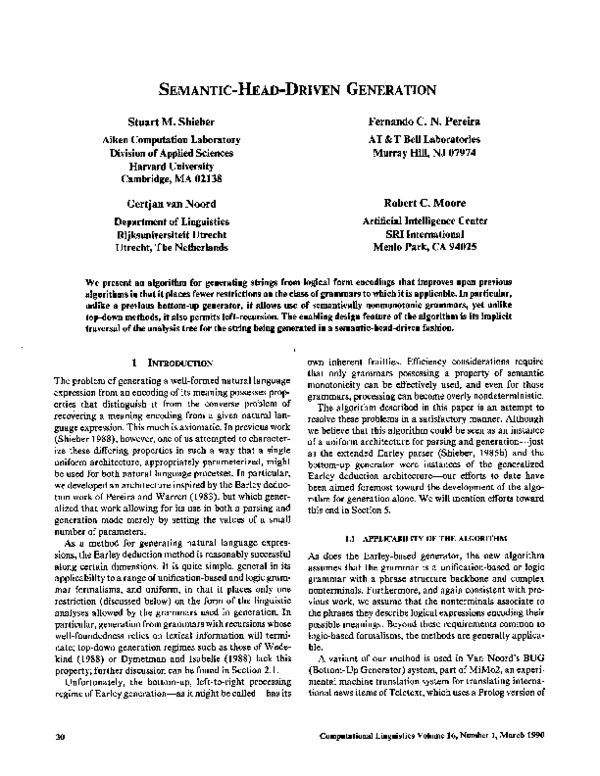 (PDF) Semantic-Head-Driven Generation