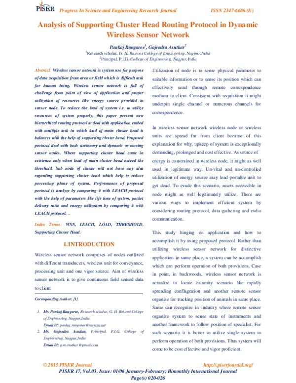Pdf Analysis Of Supporting Cluster Head Routing Protocol In Dynamic