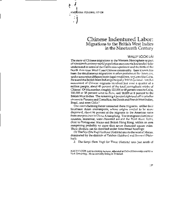 (PDF) chinese indentured labor: migrations to the british west indies ...
