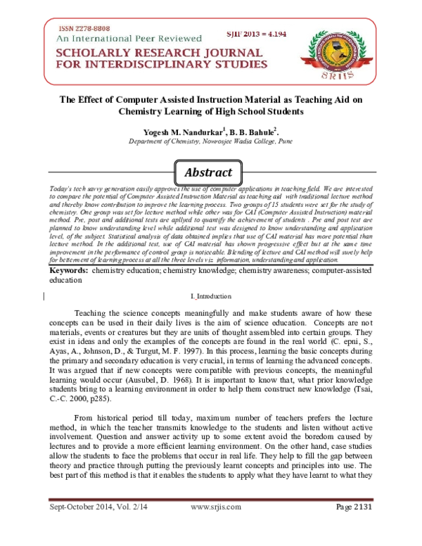 (PDF) The Effect of Computer Assisted Instruction Material as Teaching ...