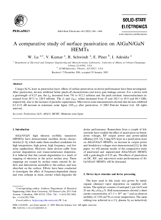 (PDF) A comparative study of surface passivation on AlGaN/GaN HEMTs