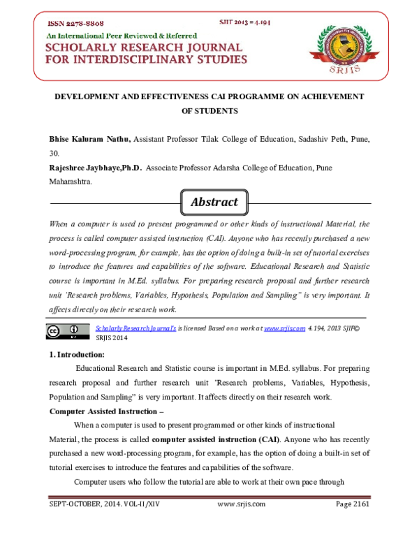 (PDF) DEVELOPMENT AND EFFECTIVENESS CAI PROGRAMME ON ACHIEVEMENT OF ...