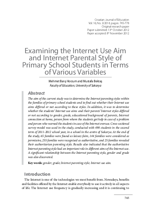 (PDF) Examining the Internet Use Aim and Internet Parental Style of ...