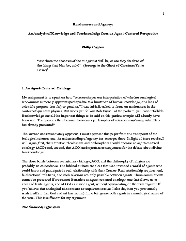 (PDF) Randomness and Agency: An Analysis of Knowledge and Foreknowledge ...