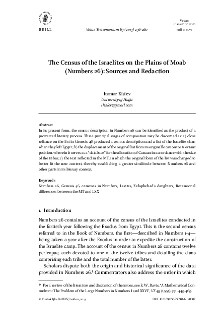 (PDF) The Census of the Israelites on the Plains of Moab (Numbers 26 ...