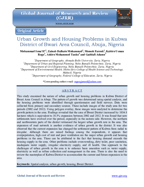 (PDF) 17 Urban Growth and Housing Problems in Kubwa District of Bwari ...