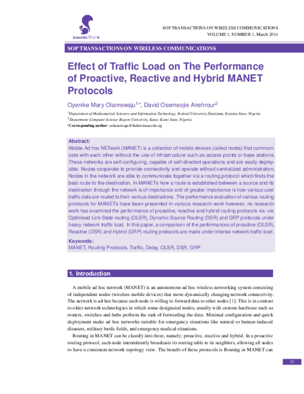 Pdf Effect Of Traffic Load On The Performance Of Proactive Reactive And Hybrid Manet Protocols