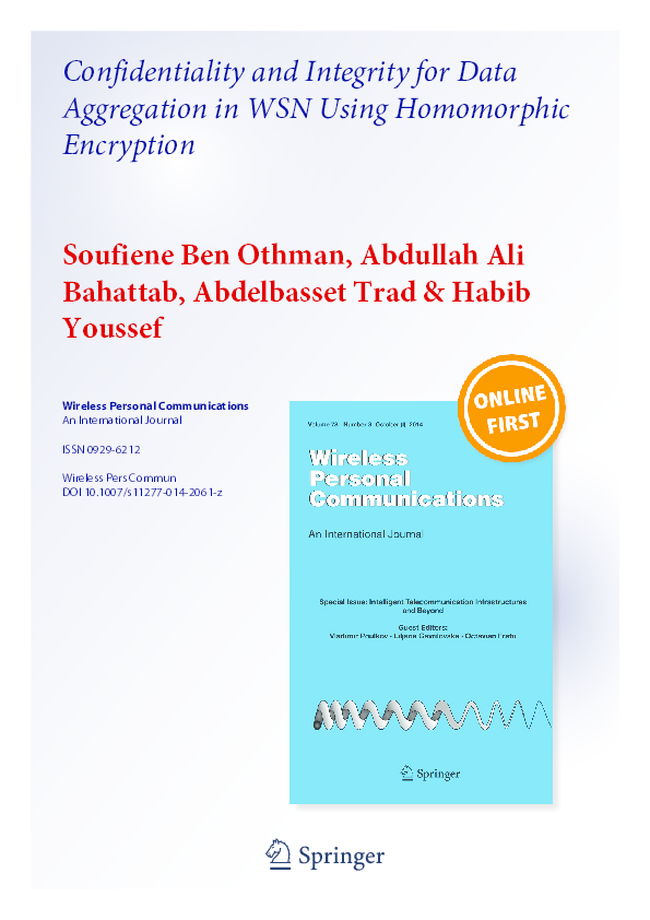 (PDF) Confidentiality and Integrity for Data Aggregation in WSN Using Homomorphic Encryption