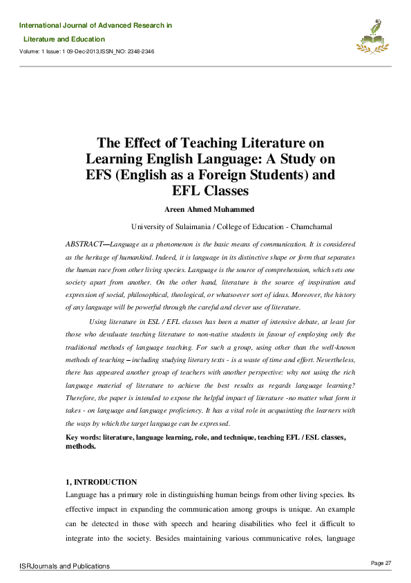 (PDF) The Effect of Teaching Literature on Learning English Language: A ...