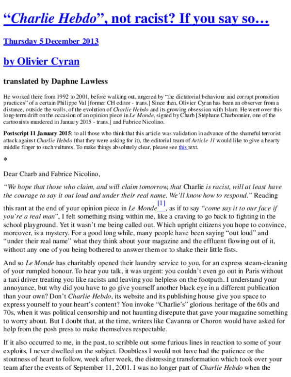 (PDF) CHARLIE - FREE SPEECH, OR RACIST IMAGES?