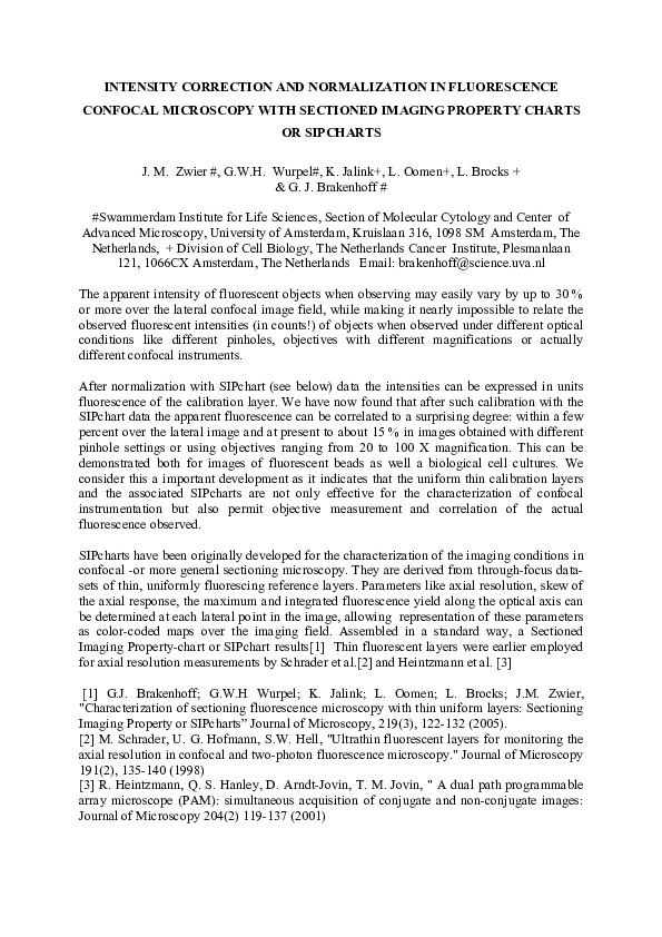 (PDF) INTENSITY CORRECTION AND NORMALIZATION IN FLUORESCENCE CONFOCAL ...