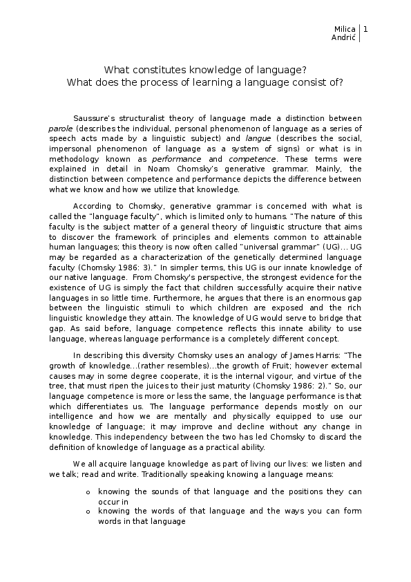 (DOC) What constitutes the knowledge of a language
